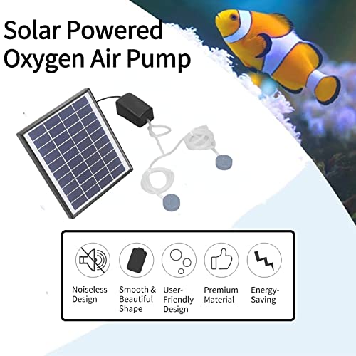 Solar Air Pump, 10V 6W Solar Oxygen Air Fountain Pump with Air Hoses and Bubble Stones, 180° Adjustable Panel, Noiseless Solar Powered Oxygenator Aerator for Fish Tank Pond Aquarium