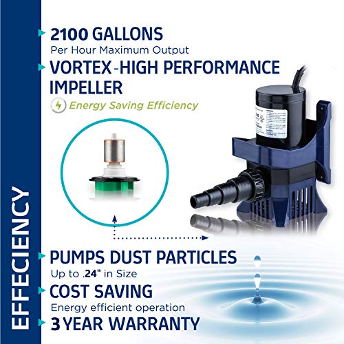 Alpine Corporation 2100 GPH Cyclone Pump for Ponds, Fountains, Waterfalls, and Water Circulation