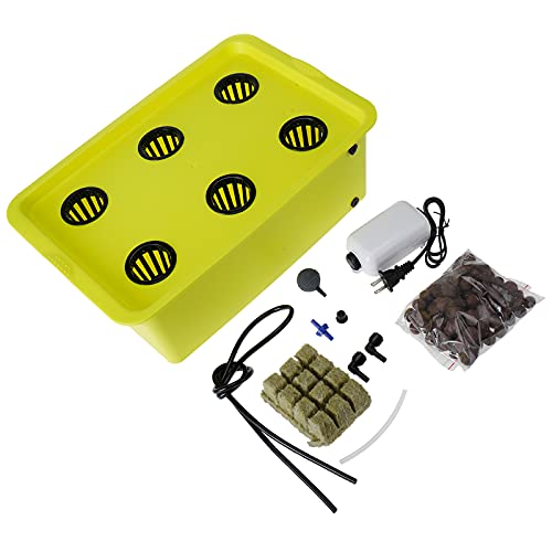 Homend DWC Deep Water Culture Hydroponic System Growing Kit, Medium Size w/Airstone, 6 Plant Sites (Holes) Bucket, Air Pump, Rockwool - Best Indoor Herb Garden for Lettuce, Mint, Parsley (6 Sites)