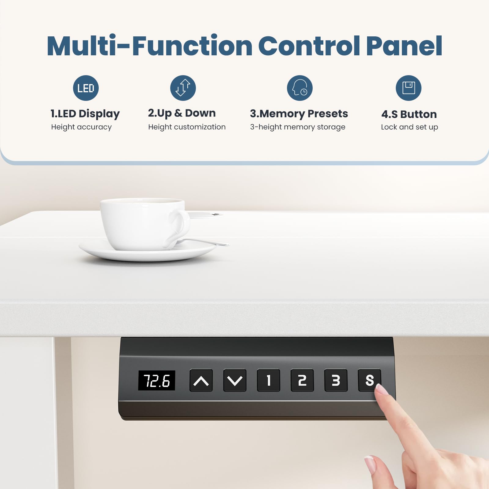 DUMOS 63 x 24 Inches Electric Height with Storage, Ergonomic Adjustable Memory Preset, Computer Stand Up Desk Suitable for Home Office, White, 63'' x 24''-Drawer