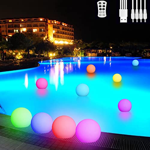 Floating Pool Lights (USB Powered Version), Rechargeable Multicolor LED Glow Pool Ball Lights with Remote, IP68 Waterproof Float Hot Tub Lights for Pond Bathtub Garden Lawn Party Wedding Decor, 4PCS