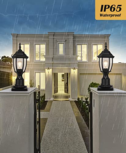 Hardwired 120V Dusk to Dawn Outdoor Post Light 2 Pack, Waterproof Aluminum Pole Light Fixture with Pier Mount Base, Exterior Lamp Post Lantern Head with Clear Glass for Garden Yard Patio Pathway