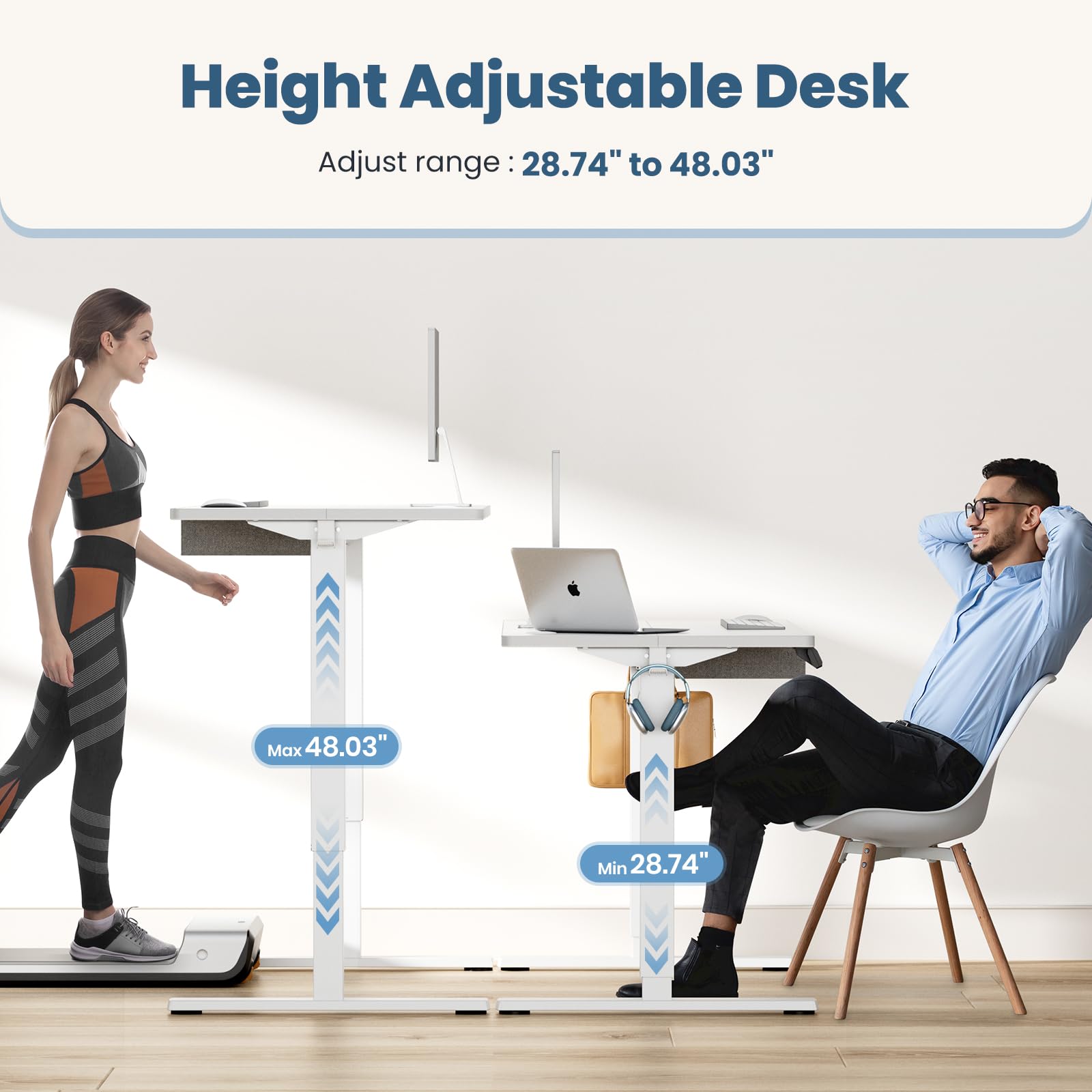 DUMOS 63 x 24 Inches Electric Height with Storage, Ergonomic Adjustable Memory Preset, Computer Stand Up Desk Suitable for Home Office, White, 63'' x 24''-Drawer