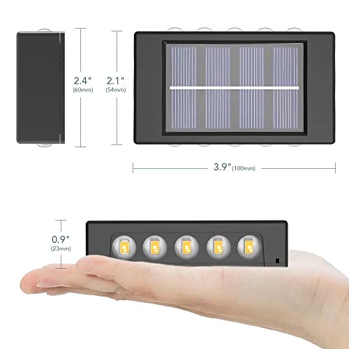 HIXVITA Solar Outdoor Lights, 6 Pack 10 LED Solar Fence Lights, Waterproof Dusk to Dawn Outdoor Lighting for Wall, Deck, Step, Garden, Warm White Light
