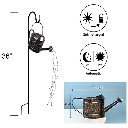 Elfengarden Solar Watering Cans Light Garden Decorative - Leaf Pattern Metal Watering Cans Stake Light with 32 LED Fairy Light - Waterproof Warm White Led for Lawn Patio Or Courtyard Décor