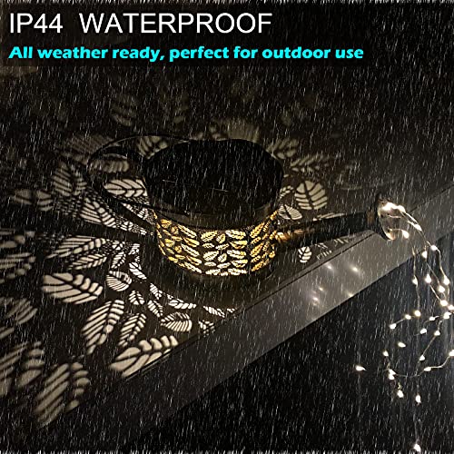 Elfengarden Solar Watering Cans Light Garden Decorative - Leaf Pattern Metal Watering Cans Stake Light with 32 LED Fairy Light - Waterproof Warm White Led for Lawn Patio Or Courtyard Décor