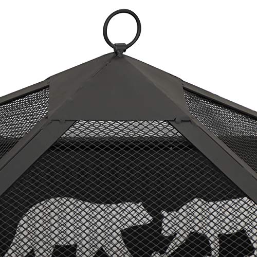HANGKAI 26" Extra Deep Fire Pit Backyard Patio Garden Stove Wood Burning Fireplace w/Long Fire Poker,Mesh Lid,Rain Cover
