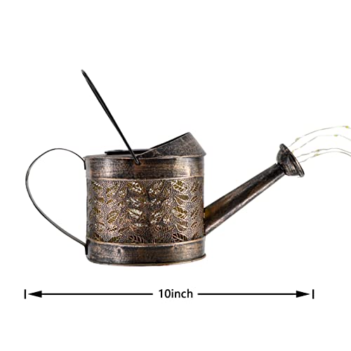 Elfengarden Solar Watering Cans Light Garden Decorative - Leaf Pattern Metal Watering Cans Stake Light with 32 LED Fairy Light - Waterproof Warm White Led for Lawn Patio Or Courtyard Décor