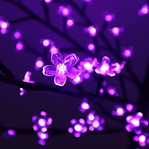 FUCHSUN Solar Blossom Tree 6 FT Garden Led Tree Light with 200 Flowers Outdoor Pathway Light Tall Artificial Tree for Spring Decoration (Purple)
