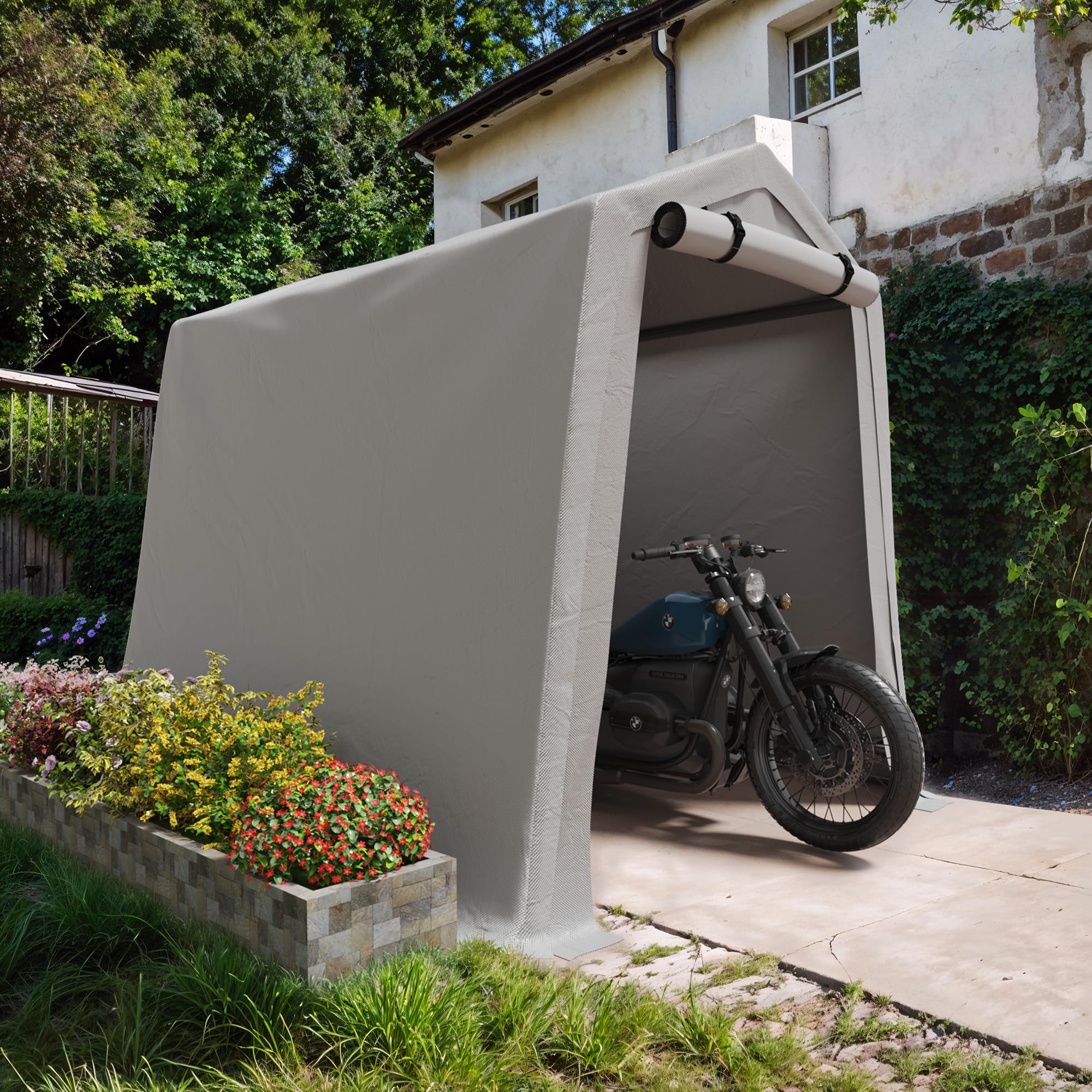 Flamaker Storage Shed 6 x 6 x 7 ft Outdoor Heavy Duty Waterproof Garage Steel Frame Portable Shed with Roll-up Zipper Doors for Motorcycle, Bike, Gardening Tools (Grey)