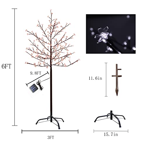 FUCHSUN Solar Blossom Tree 6 FT Garden Led Tree Light with 200 Flowers Outdoor Pathway Light Tall Artificial Tree for Spring Decoration (Purple)