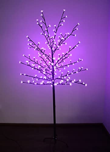 FUCHSUN Solar Blossom Tree 6 FT Garden Led Tree Light with 200 Flowers Outdoor Pathway Light Tall Artificial Tree for Spring Decoration (Purple)