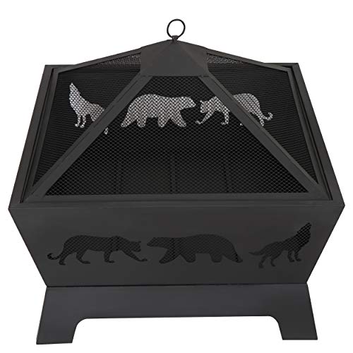 HANGKAI 26" Extra Deep Fire Pit Backyard Patio Garden Stove Wood Burning Fireplace w/Long Fire Poker,Mesh Lid,Rain Cover