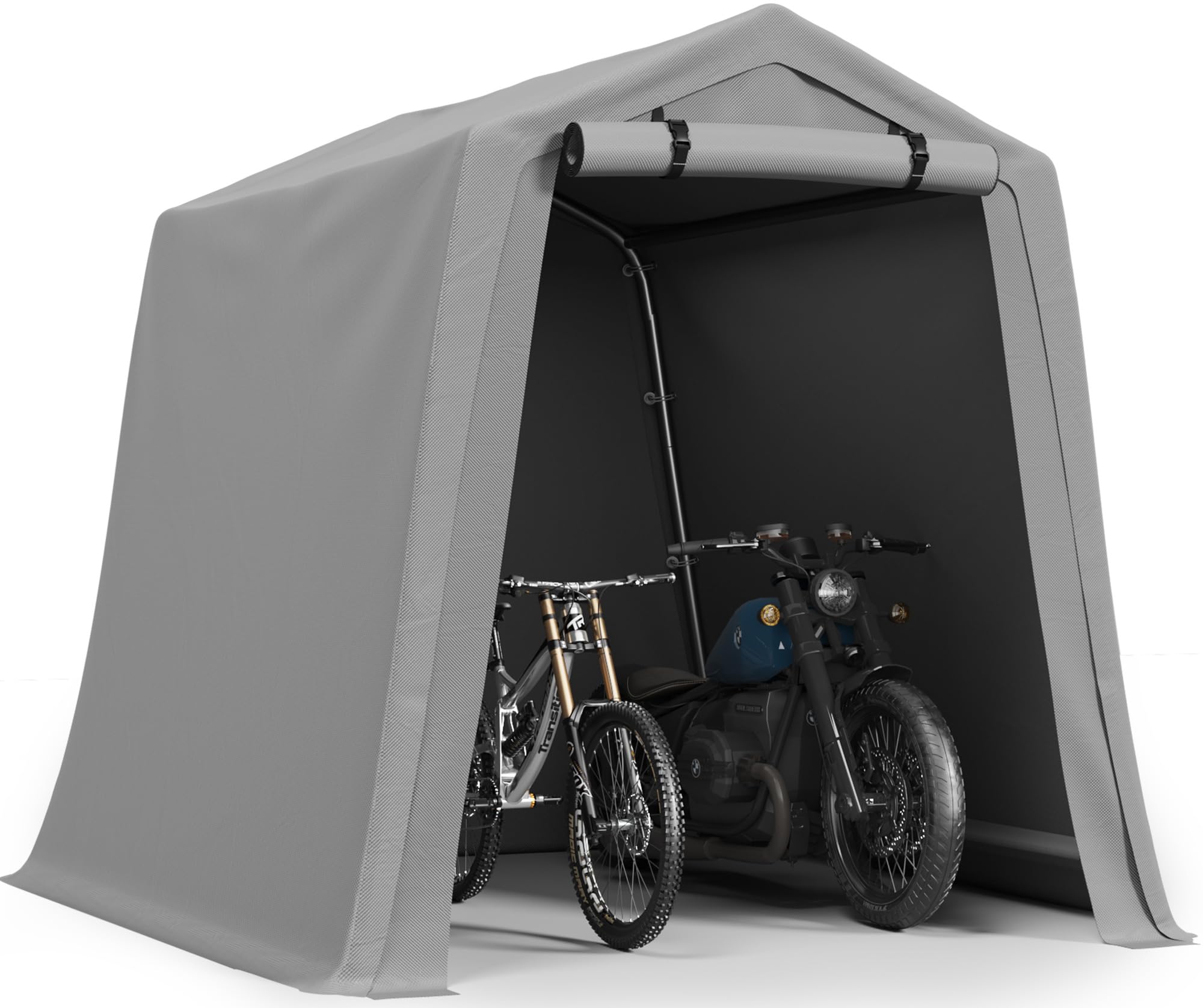 Flamaker Storage Shed 6 x 6 x 7 ft Outdoor Heavy Duty Waterproof Garage Steel Frame Portable Shed with Roll-up Zipper Doors for Motorcycle, Bike, Gardening Tools (Grey)