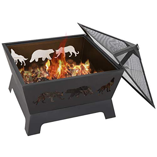 HANGKAI 26" Extra Deep Fire Pit Backyard Patio Garden Stove Wood Burning Fireplace w/Long Fire Poker,Mesh Lid,Rain Cover