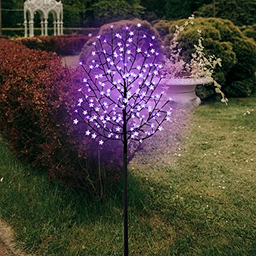 FUCHSUN Solar Blossom Tree 6 FT Garden Led Tree Light with 200 Flowers Outdoor Pathway Light Tall Artificial Tree for Spring Decoration (Purple)