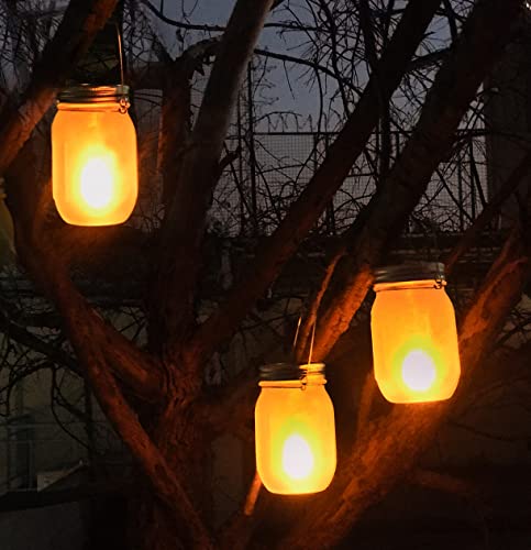 Aubasic Solar Flicker Torch Lights, 6 Pack Waterproof Dancing Flicker Lanterns Lights Build-in Glass Mason Jar, Outdoor Patio Yard Desktop Party Halloween Xmas Decor Solar Lanterns