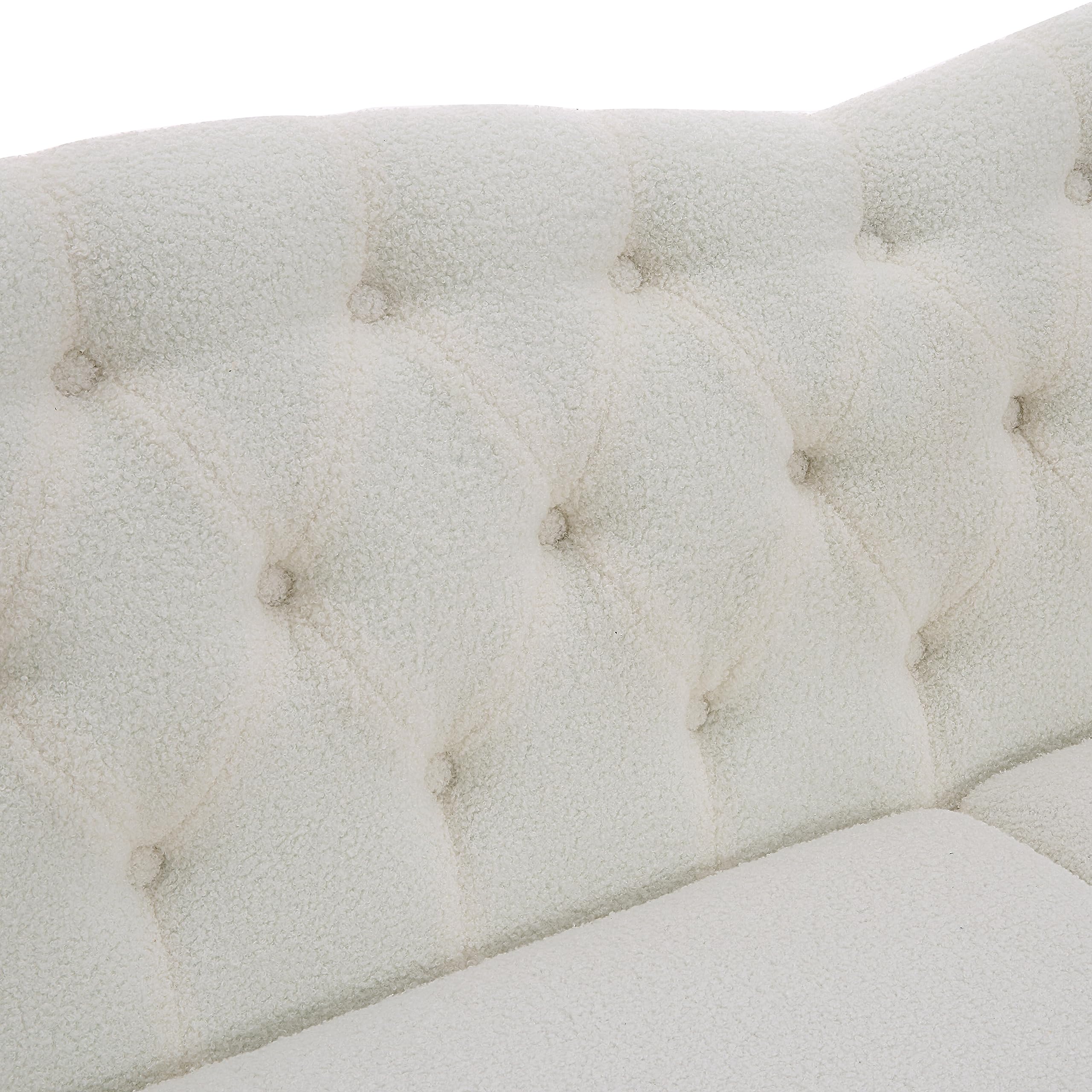 LAVHOME 84'' Chesterfield Loveseat with 2 Lumbar Pillows, Classic 3 Seat Tufted Upholstered Couch, High-tech Fabric Sleeper Sofa with Nailhead Scrolled Arms for Living Room(White)
