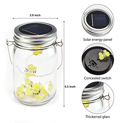 Mason Jar Light Hanging Solar Lantern Outdoor Lights Waterproof Decorative, Solar Garden Light with 10 pcs Butterfly LED Lights, Landscape Lights for Home or Yard Decor, 2 Pack.