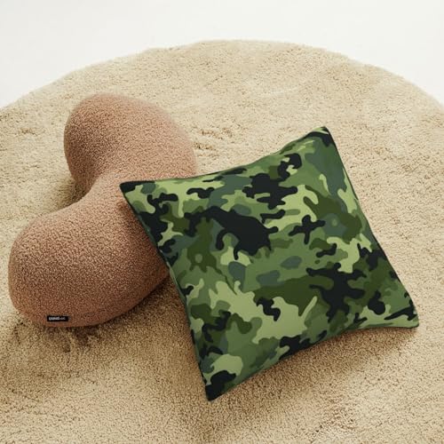 AdaNti Camo Green Print Corduroy Throw Pillow Covers Soft Square Throw Pillow Case Home Decorations for Bed Sofa Living Room 16"x16"