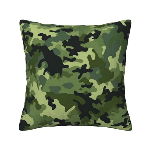 AdaNti Camo Green Print Corduroy Throw Pillow Covers Soft Square Throw Pillow Case Home Decorations for Bed Sofa Living Room 16"x16"