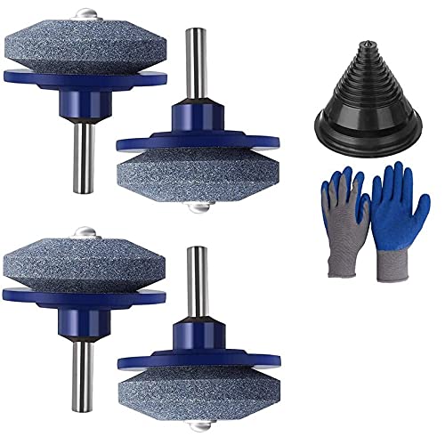 Replacement Part for M.C 4 Pcs Lawn Mower Sharpen for Power Drill Hand Drill Contains Lawn Mower Blade Balancer And Garden Genie Gloves - (Type: Blue)