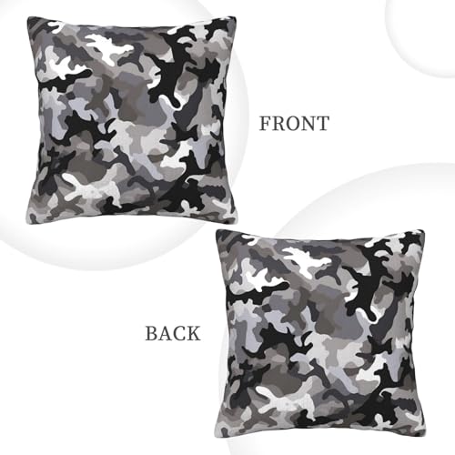 AdaNti Black Grey White Camo Print Corduroy Throw Pillow Covers Soft Square Throw Pillow Case Home Decorations for Bed Sofa Living Room 18"x18"