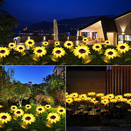Sunflower Solar Lights Outdoor Garden Decorative Garden Stakes, Solar LED Pathway Decor Lights, Solar Flowers, IP65 Waterproof for Garden Patio Lawn Yard Porch Walkway(2 Pack)