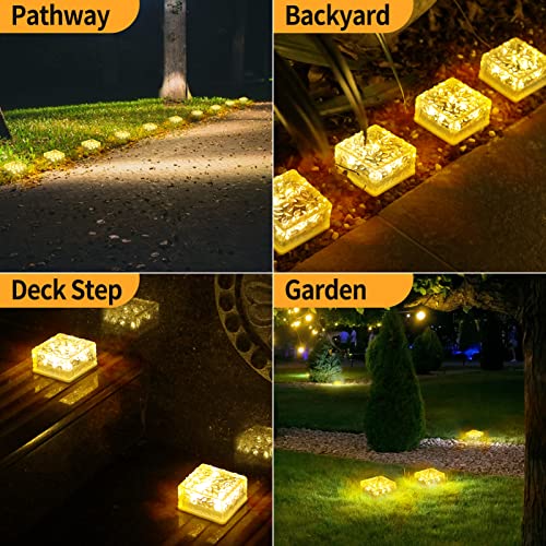 XKSINMY Solar Outdoor Lights Solar Brick Lights Water Proof Solar Ground Lights 4.3 * 4.3inch Warm White Led Lights for Patio Pathway Lawn Yard Deck Driveway Walkway