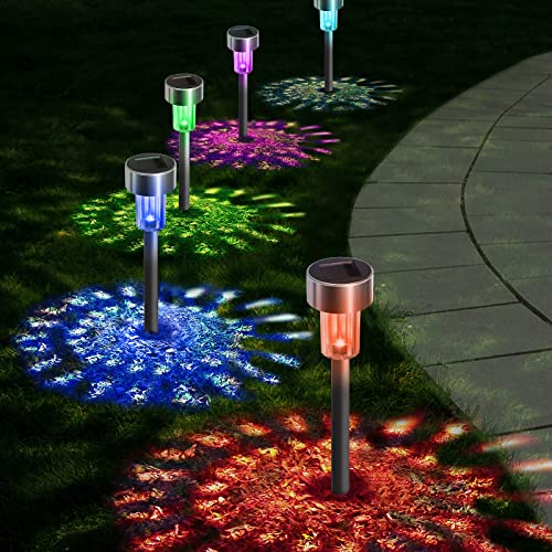 Solar Lights Outdoor Christmas, 12Pack Stainless Steel LED Landscape Pathway Lights Solar Powered, Solar Garden Lights for Pathway Driveway Yard & Lawn - Multicolor