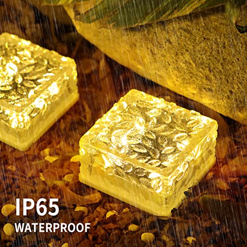 XKSINMY Solar Outdoor Lights Solar Brick Lights Water Proof Solar Ground Lights 4.3 * 4.3inch Warm White Led Lights for Patio Pathway Lawn Yard Deck Driveway Walkway