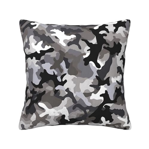 AdaNti Black Grey White Camo Print Corduroy Throw Pillow Covers Soft Square Throw Pillow Case Home Decorations for Bed Sofa Living Room 18"x18"
