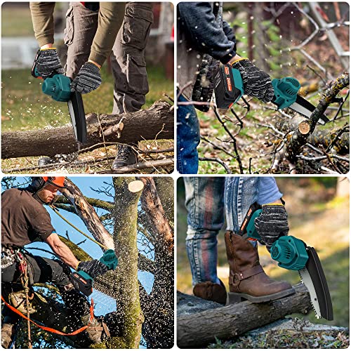 Mini Chainsaw Cordless 6 Inch/8 Inch Handheld Chainsaw- 24V Hand Saw Battery Powered, Pruning Saw for Tree Branches, Courtyard, Household, Garden, Wood Cutting Tree Trimming(2 Batteries+ 4 Chains)