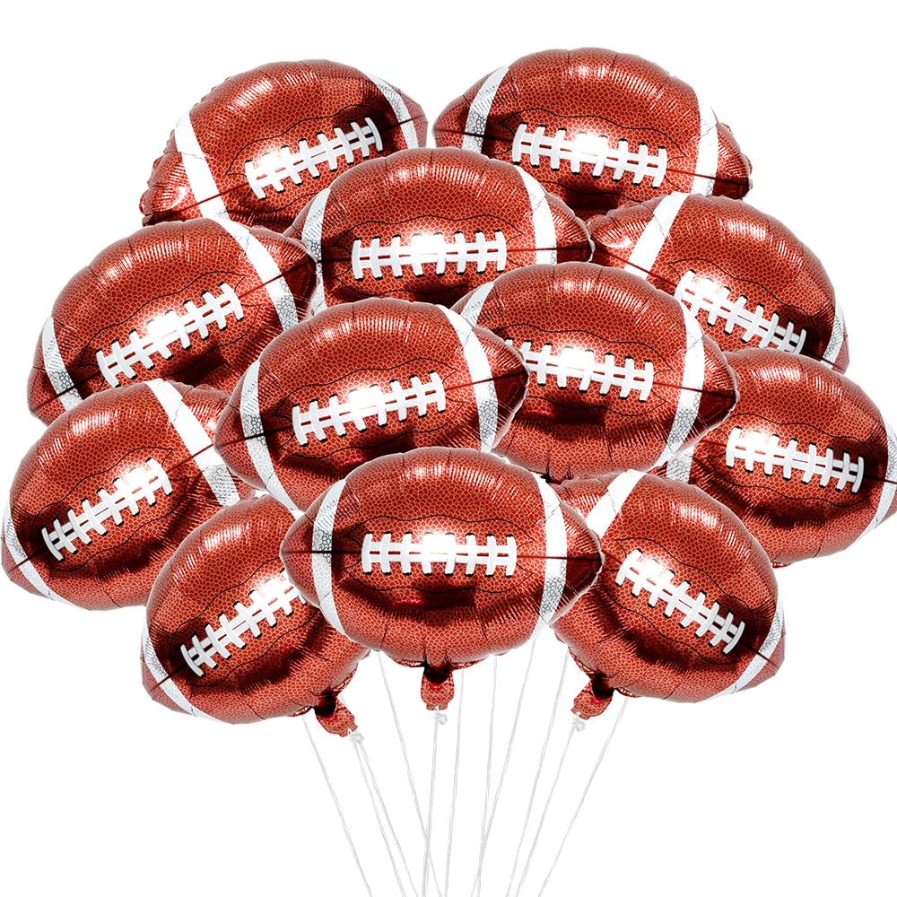 Deermon Super 12 Pack 20 Inches American Football Rugby Mylar Foil Balloons, Sports Themed Brown Football Decoration Party Helium Aluminum Balloon