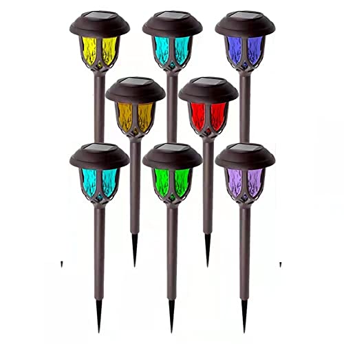 DAMAYCA 8 Pack Multi Colored Outdoor Solar Lights for Garden Pathway Walkway Driveway Sidewalk Yard Decorative Landscape Lights Solar Powered for Landscape Lighting. Brown Color.
