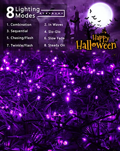 Flacchi Purple Solar Halloween Lights 72ft 200 LED 8 Modes Waterproof Solar String Lights for Garden,Patio,Fence,Balcony,Outdoor,Holiday Decoration