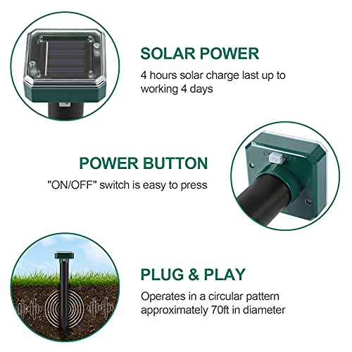 ELLASSAY Mole Repellent Solar Powered 2 Pack Sonic Mole Deterrent Spikes,Snake Gopher Vole Repellent for Lawn Garden & Yard,Gopher Deterrent,Groundhog Repeller