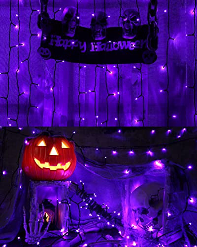 Flacchi Purple Solar Halloween Lights 72ft 200 LED 8 Modes Waterproof Solar String Lights for Garden,Patio,Fence,Balcony,Outdoor,Holiday Decoration