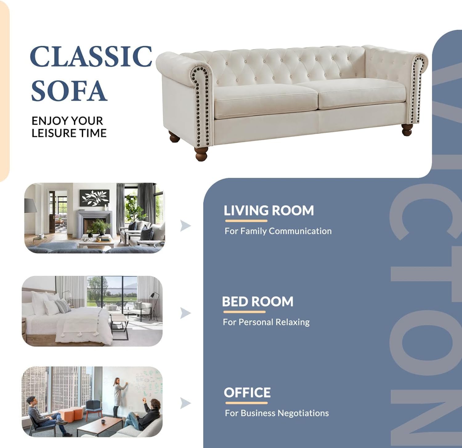 LAVHOME Classic Traditional Living Room Upholstered high-tech Surface/Chesterfield Tufted Fabric Sofa Couch, Large-White