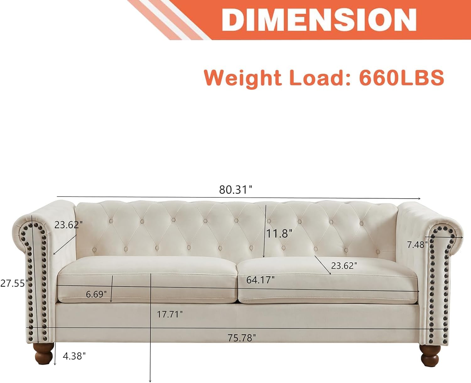 LAVHOME Classic Traditional Living Room Upholstered high-tech Surface/Chesterfield Tufted Fabric Sofa Couch, Large-White