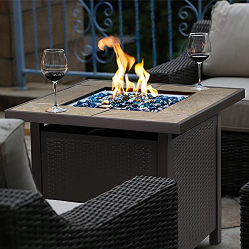 BALI OUTDOORS 32 Inch Gas Fire Pit Table, 50,000 BTU Outdoor Propane Gas Firepits for Patio and Garden, Brown