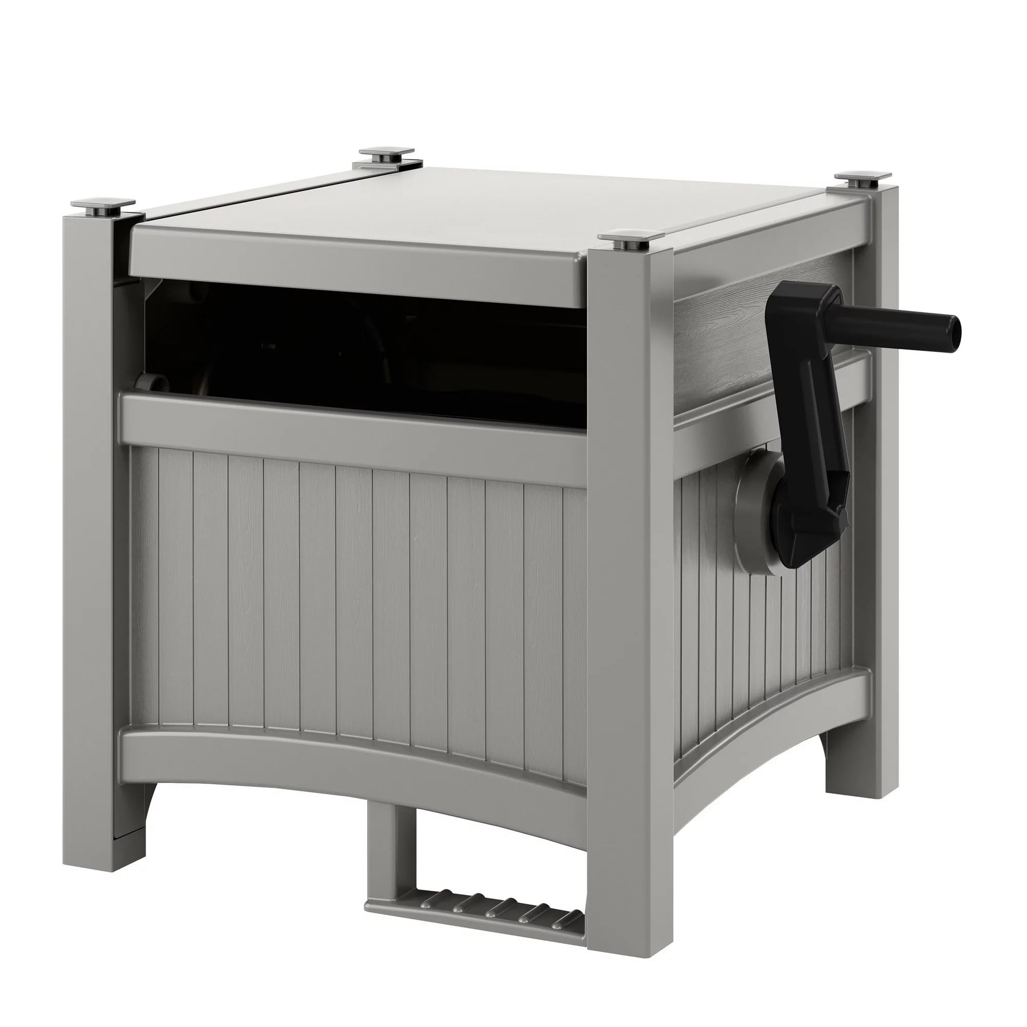 Hose Reel Resin Hose Reel Cart 100 ft Outdoor Hose Storage Reel with Crank Handle, Lid, and Slide Trak Guide 100' Hose Capacity