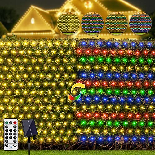 XCYNNS Solar Net String Lights Outdoor Mesh Lights 15 x 5ft Solar Garden Tree Lights with Remote 4Color Warm White Multi-Color Changing for Outside Yard Fence Decor