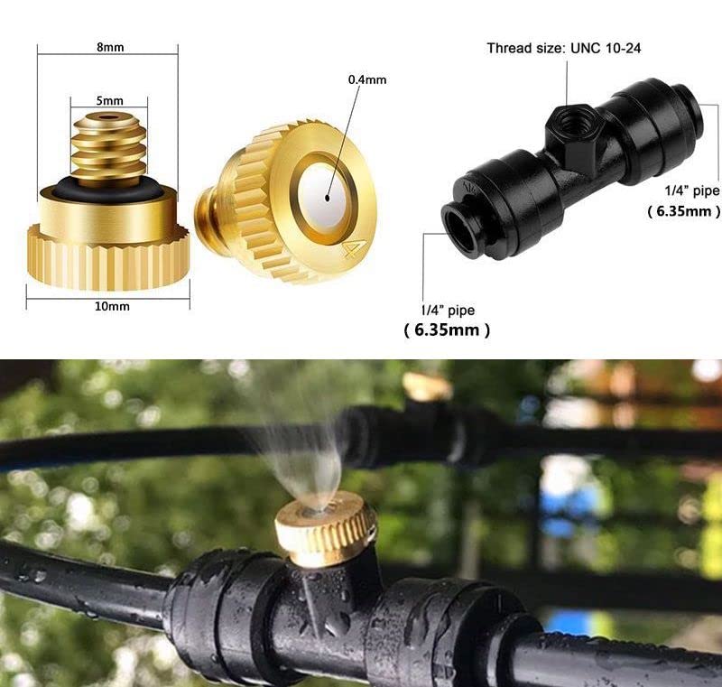 Misting Cooling System 82ft Outdoor Misting Line 25m with 21 Brass Mist Nozzles 3/4" Brass Adapter for Patio Misting System Pre-Assembled Outdoor Mister for Garden Greenhouse Trampoline Playground