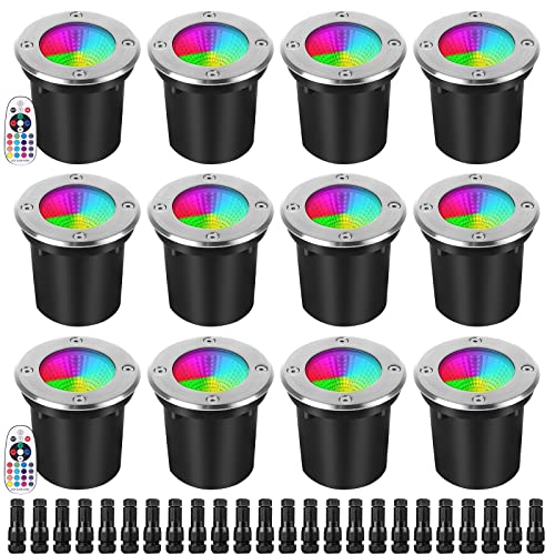 EAGLOD 10W Landscape Lighting RGBW Low Voltage Landscape Lights Color Changing LED Well Lights Outdoor,12-24V Multicolor In Ground Lights IP67 Waterproof for Garden Yard Tree (12Pack with Connectors)