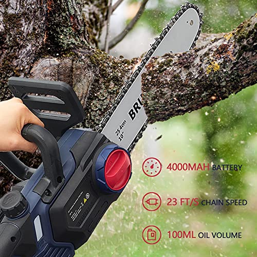 Dextra Cordless Chainsaw, Brushless 10-Inch Battery Chainsaw,Power Chain Saws for Trees Wood Garden Ranch Forest Cutting, Auto-Tension & Auto-Lubrication, 4.0Ah Battery and Charger Included