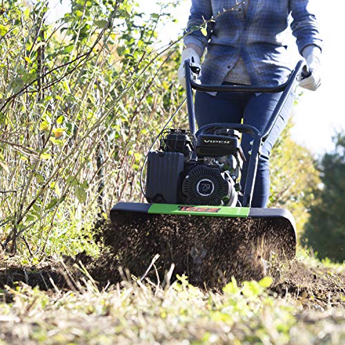 Tazz 35310 2-in-1 Front Tine Tiller/Cultivator, 79cc 4-Cycle Viper Engine, Gear Drive Transmission, Forged Steel Tines, Multiple Tilling Widths of 11β, 16β & 21β, Toolless Removable Side Shields,Green