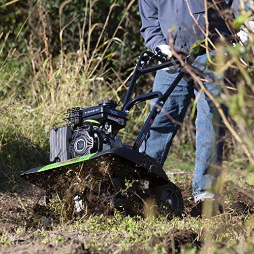 Tazz 35310 2-in-1 Front Tine Tiller/Cultivator, 79cc 4-Cycle Viper Engine, Gear Drive Transmission, Forged Steel Tines, Multiple Tilling Widths of 11β, 16β & 21β, Toolless Removable Side Shields,Green