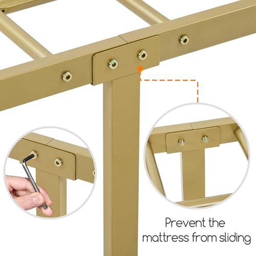 Yaheetech Canopy Bed Frames Metal Four-Poster Canopied Platform Bed with Headboard and Footboard, Sturdy Slatted Structure/Ground Clearance: 11.2" /Antique Gold/Full Bed
