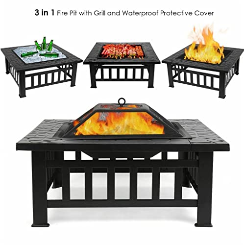 JAHH Fire Pit BBQ Firepit Brazier Square Table Stove Patio Heater Outdoor Garden